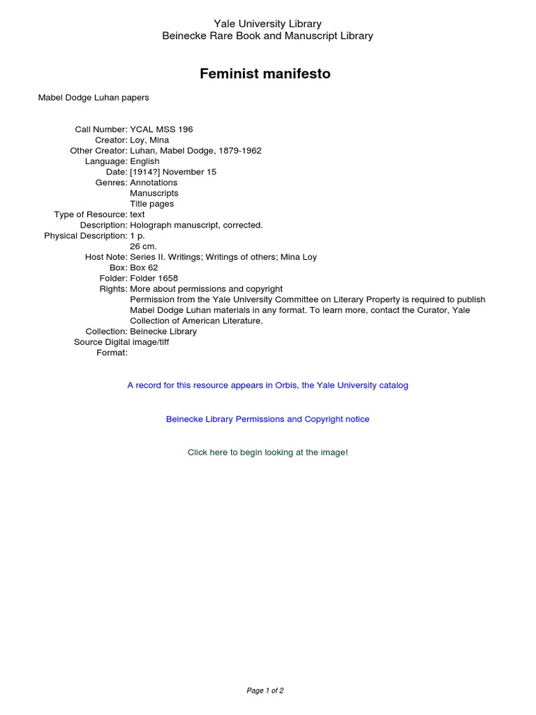 Mina Loy Feminist Manifesto | PDF