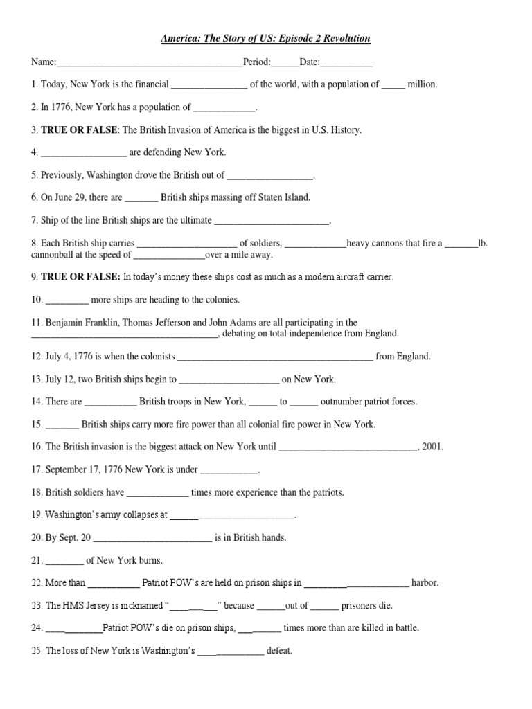 America The Story of Us Episode 2 Revolution Question Guide | PDF ...