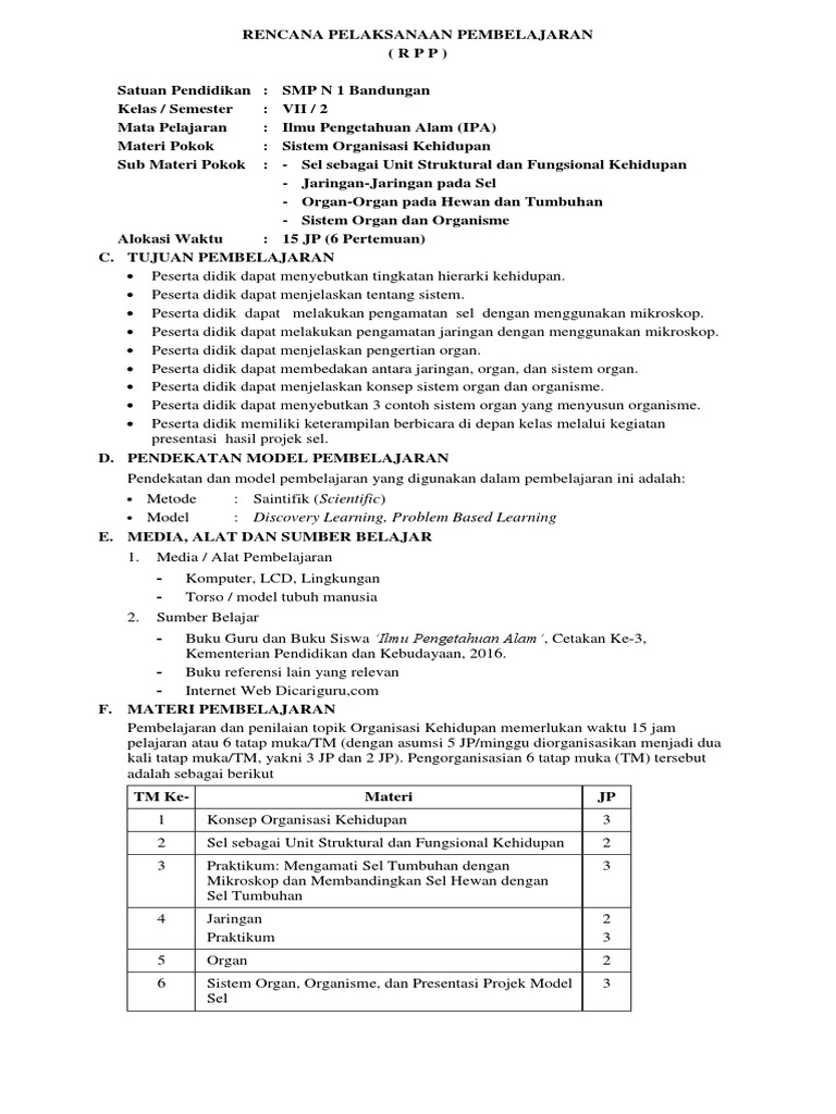 Contoh RPP Ipa Satu Lembar 2020 | PDF