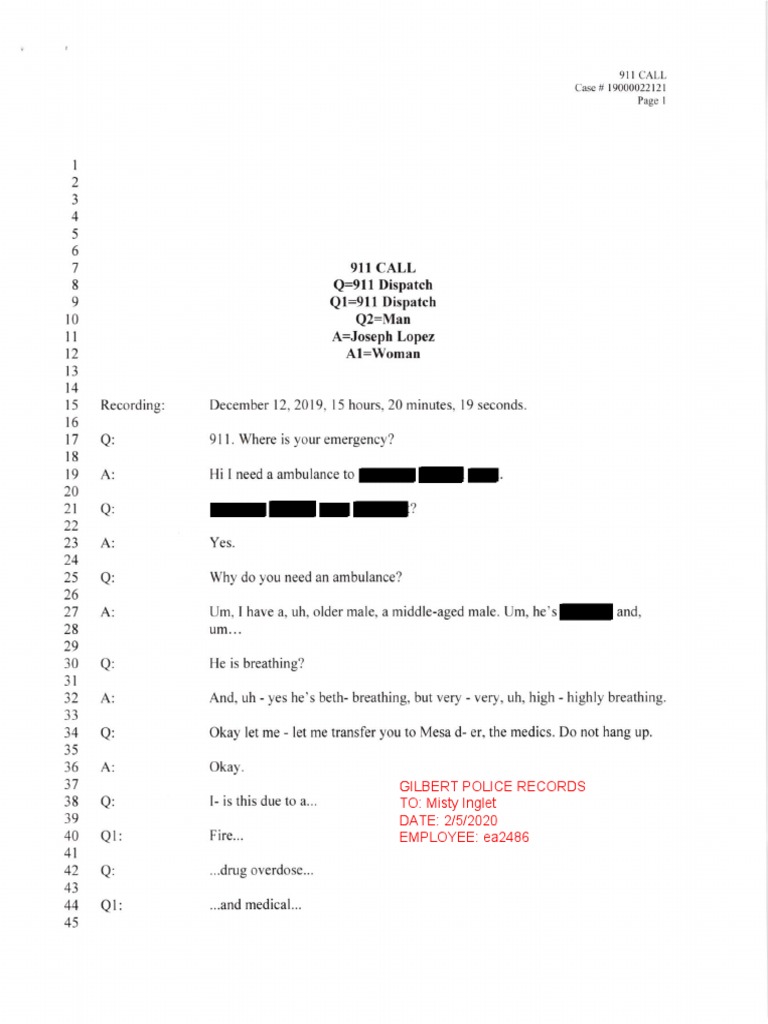 Alex Cox Death 911 Call Transcript | Emergency Services | Medical ...