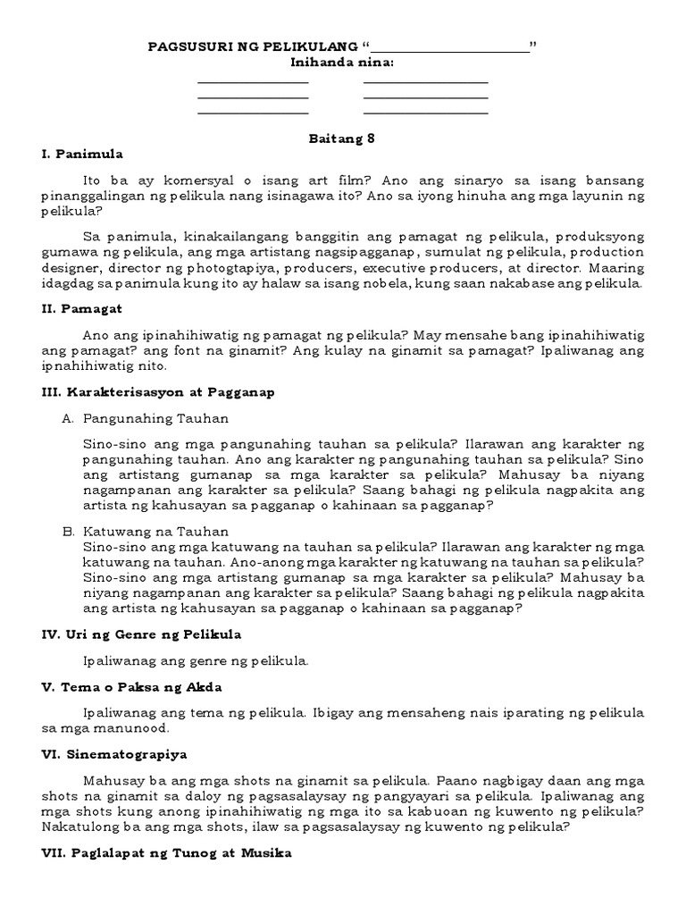 Format NG Suring Pelikula | PDF
