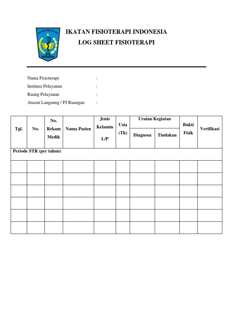 Log Sheet Fisioterapi dan Rekam Medis | PDF | Kesehatan Holistik | Sains & Matematika