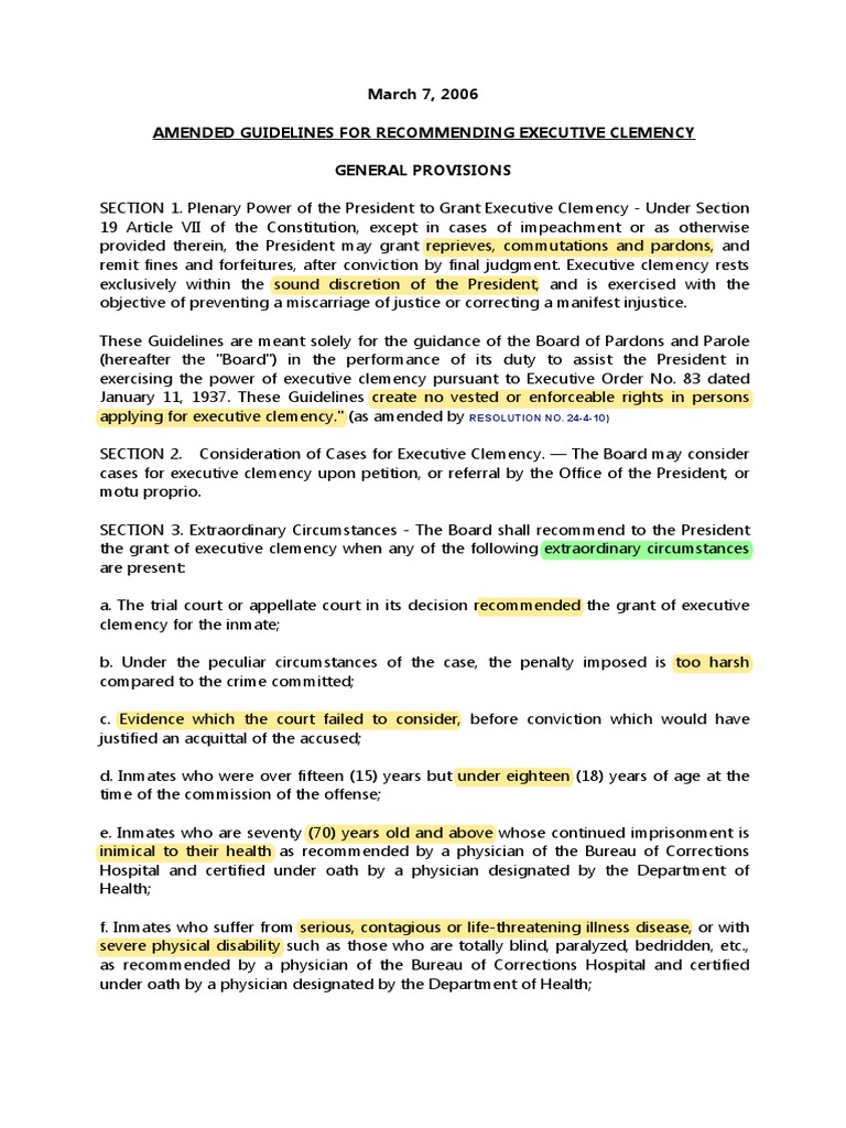 Amended Guidelines For Recommending Executive Clemency | PDF | Pardon ...