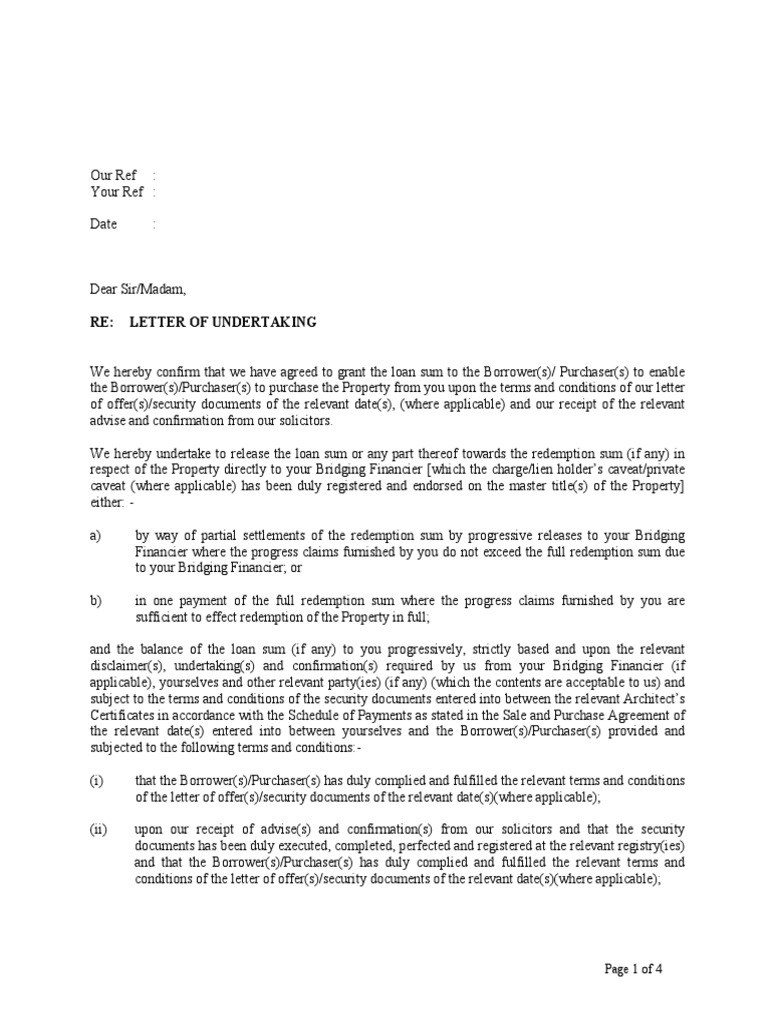 Letter of Undertaking for Loan | PDF | Contractual Term | Loans