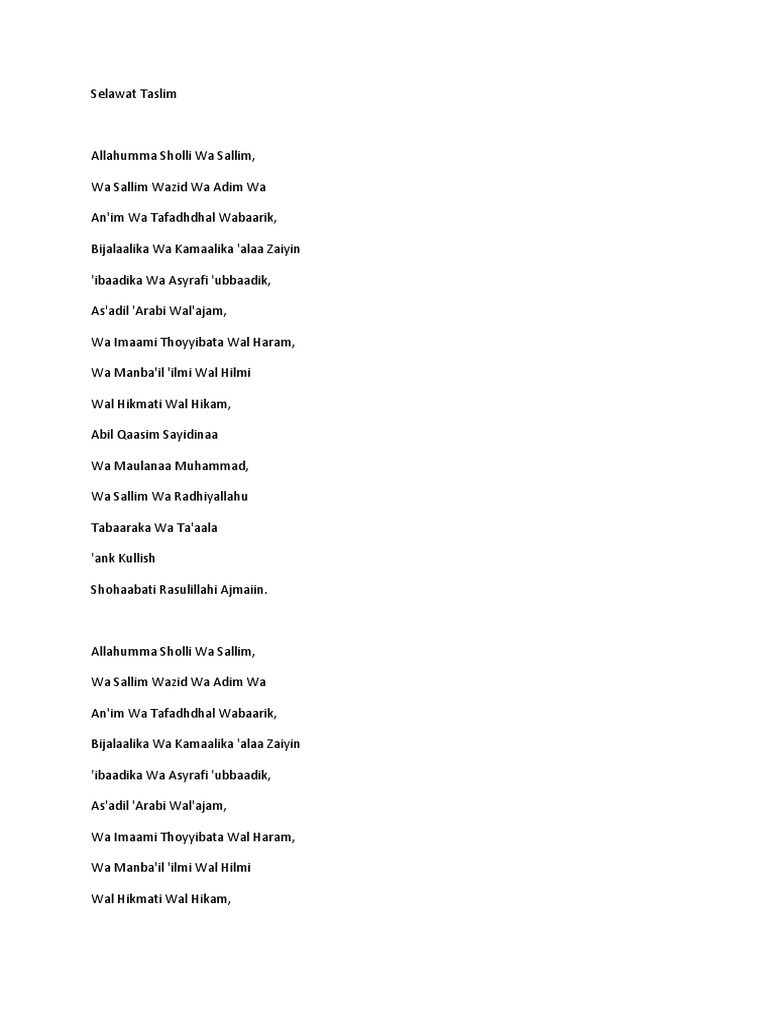 Selawat Taslim Pdf