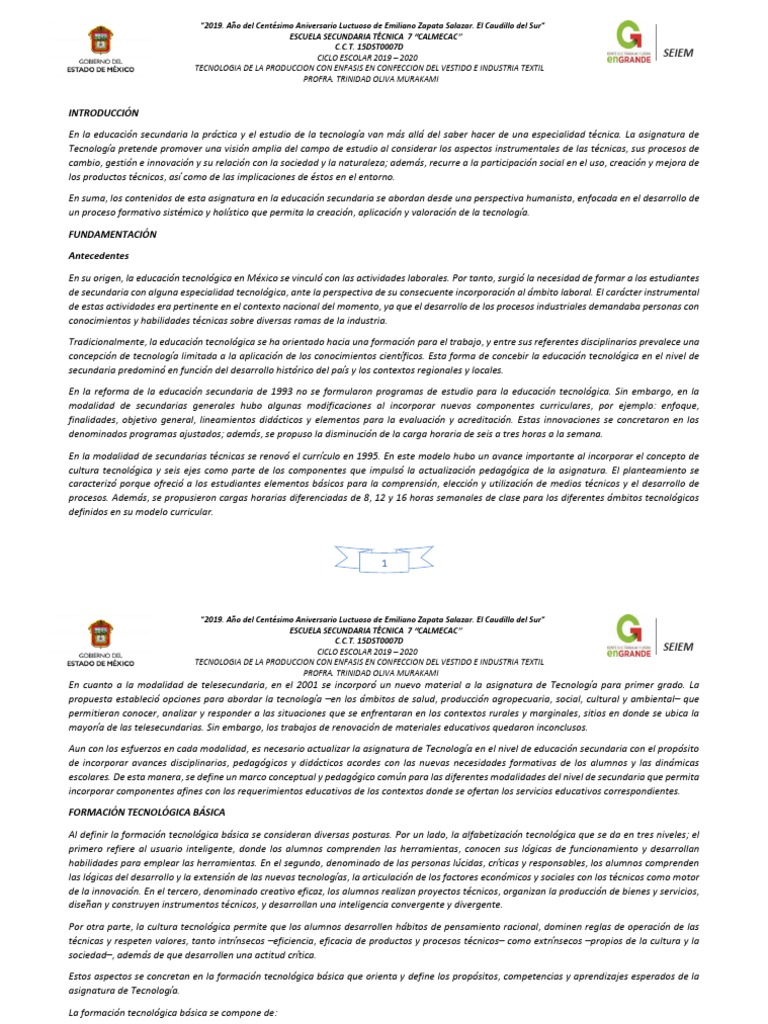 PLAN TRIMESTRAL 2019-2020 TRIMESTRE 1 Y 2 | Educación Secundaria ...