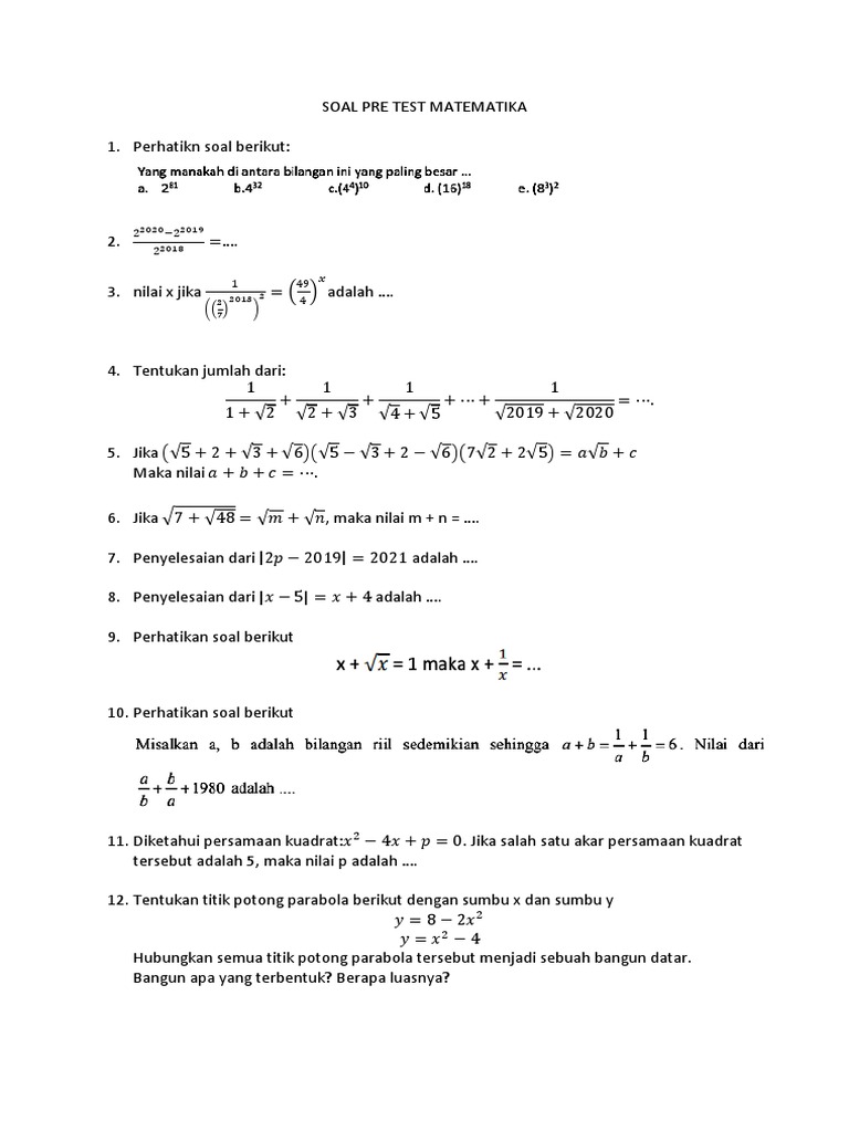 Soal Pre Test Matematika | PDF