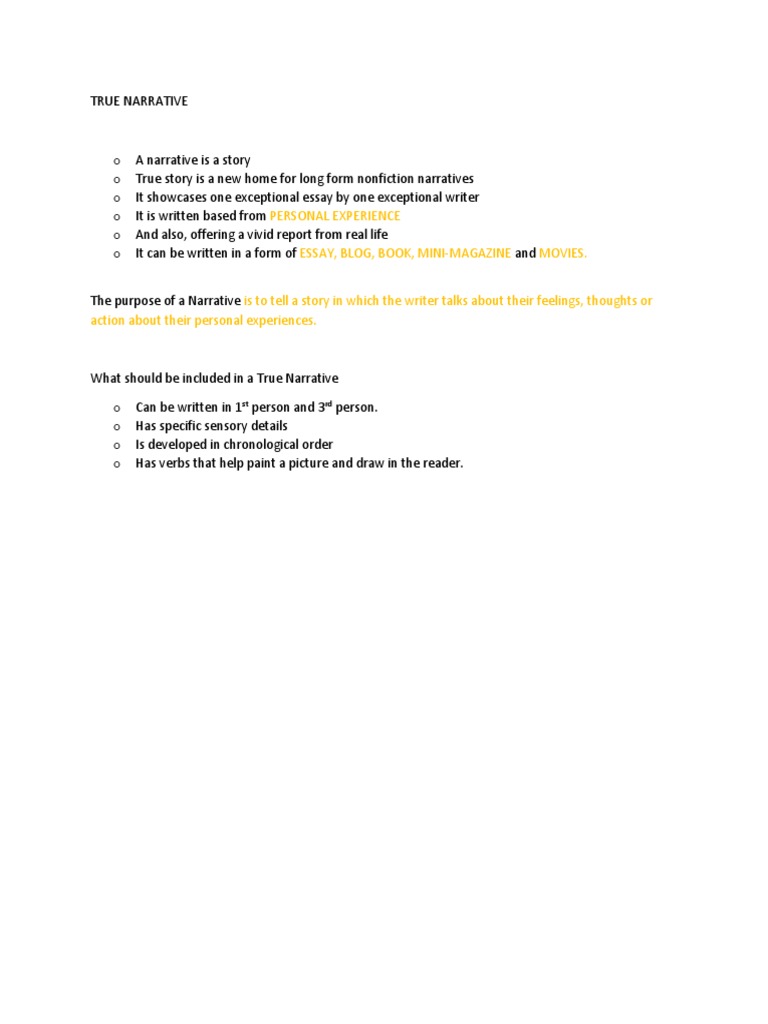 Crafting True Stories: Elements of an Effective Personal Narrative | PDF