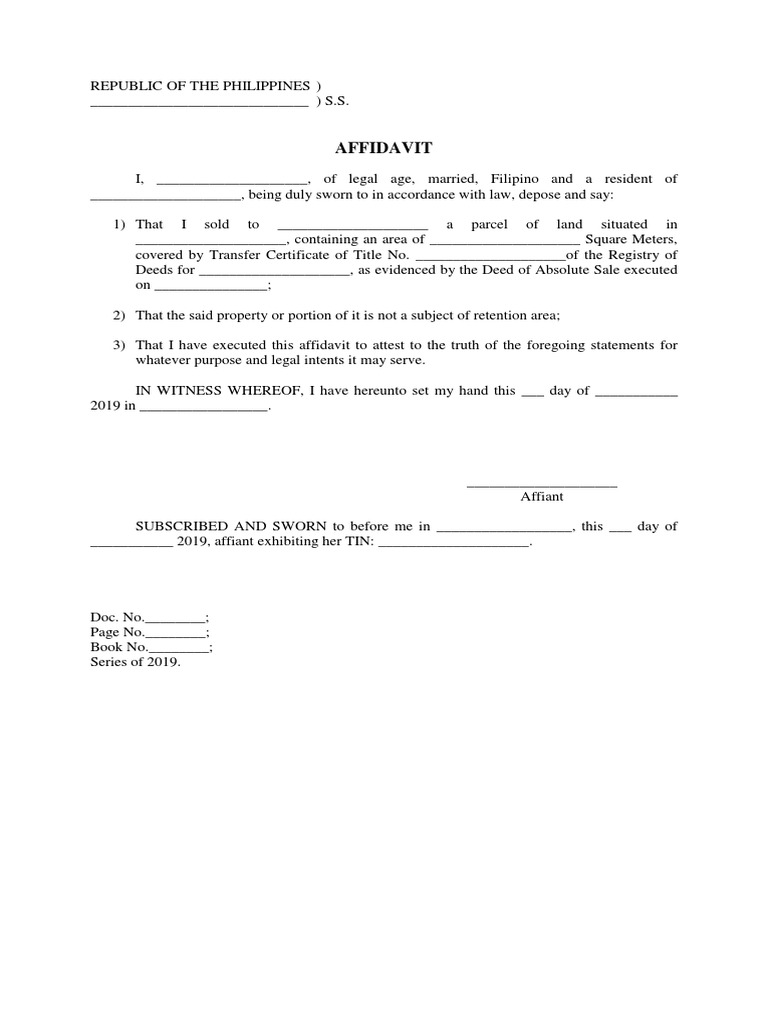 Affidavit Re A Property Not A Subject of A Retention Area | PDF