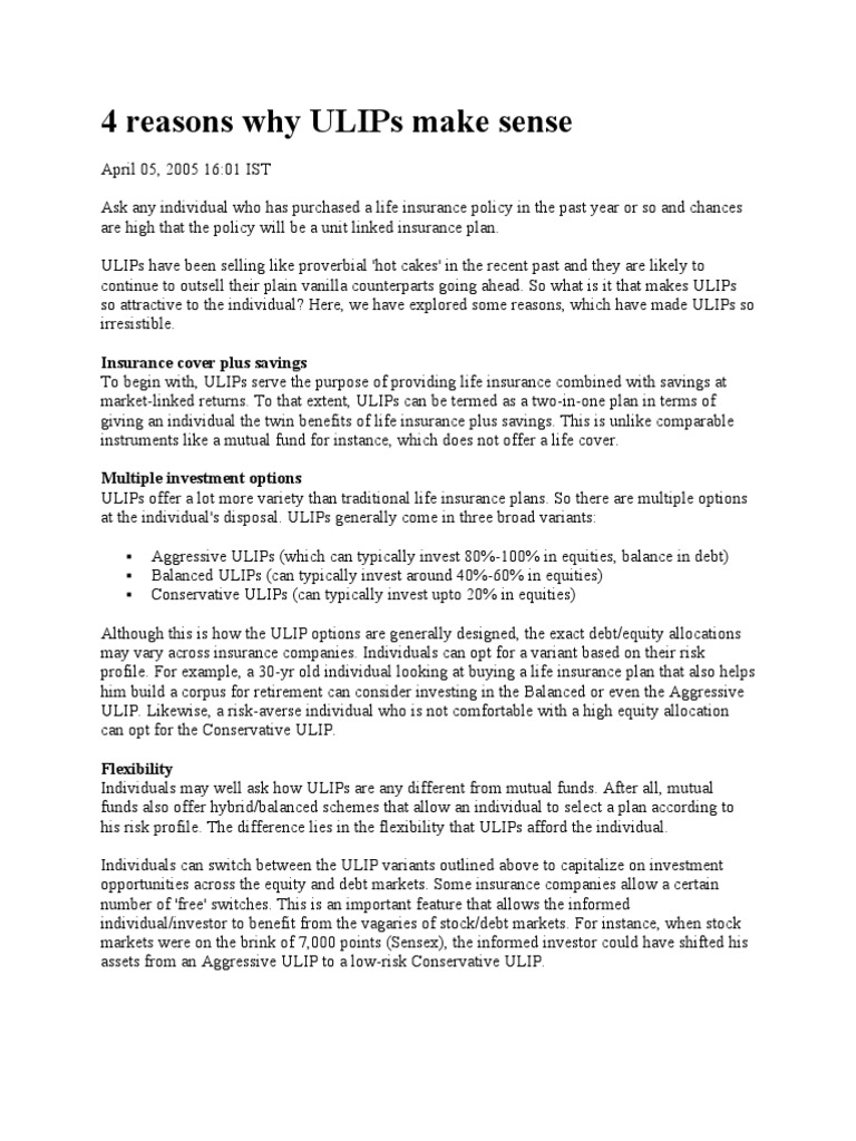 4 Reasons Why Ulips Make Sense: Insurance Cover Plus Savings | PDF ...