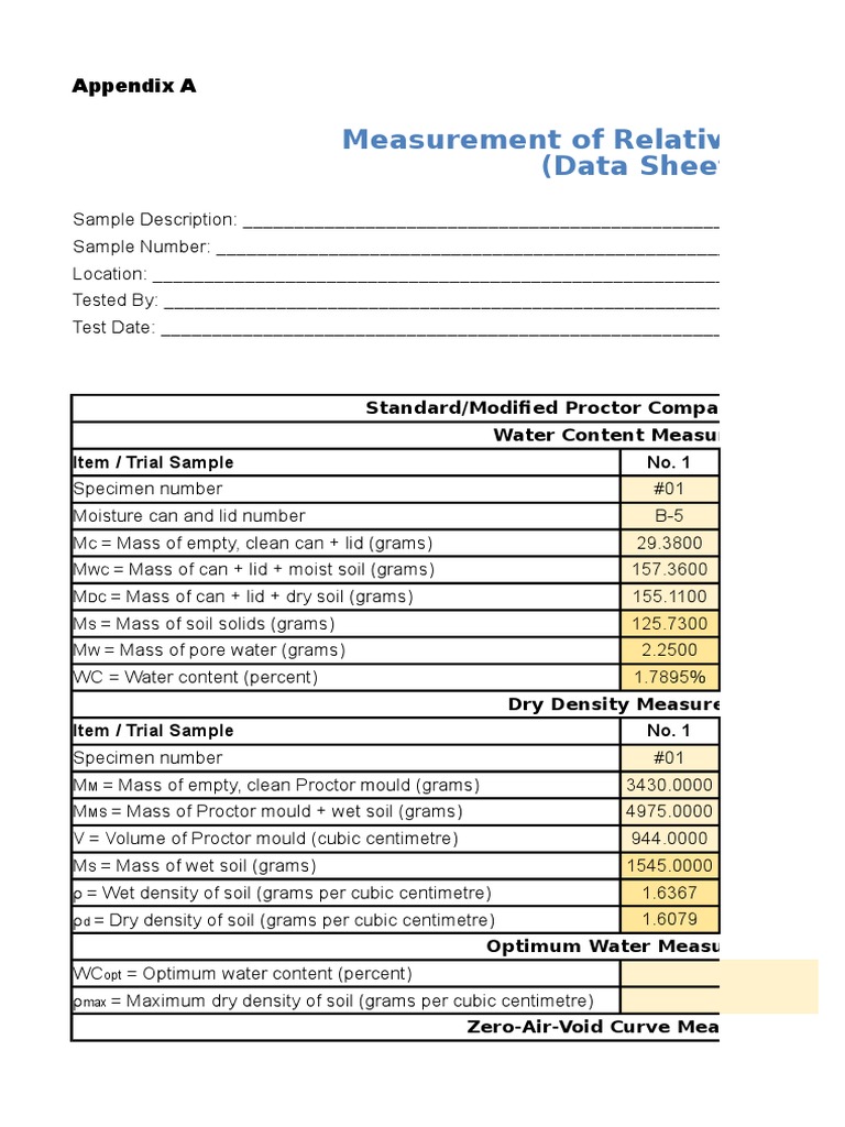 Excel Workbook No. 06 Relative Compaction | PDF | Density | Soil