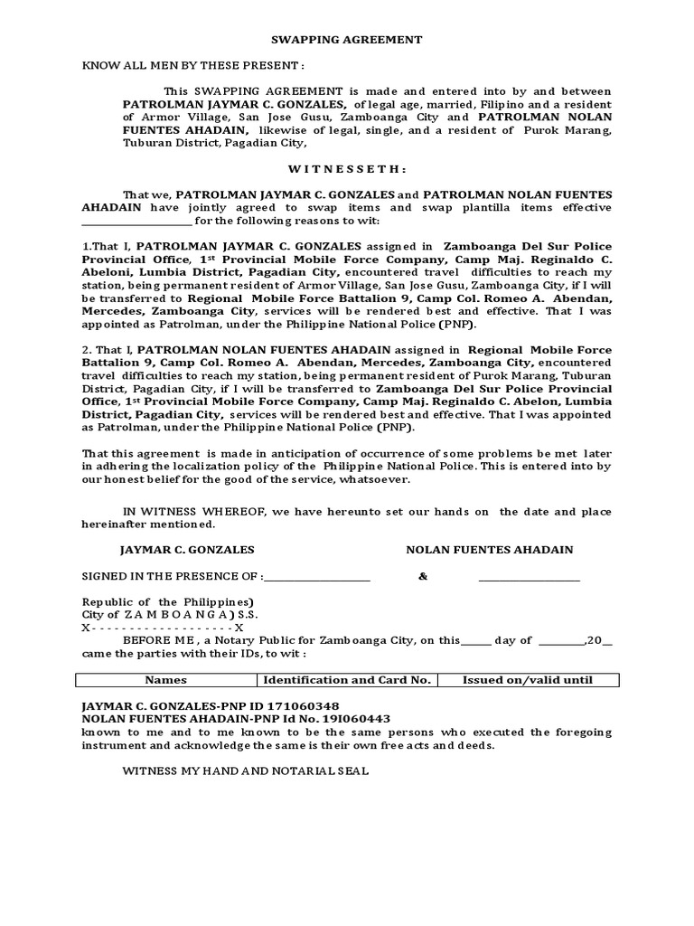 Swapping Agreement | PDF | National Security | Practice Of Law