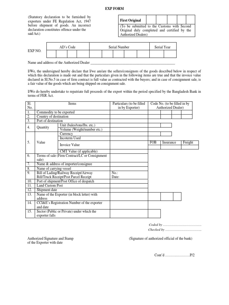 EXP Form PDF | PDF | Invoice | Trade