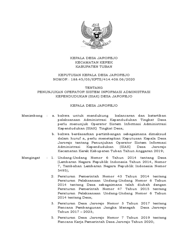 SK Operator Siak New | PDF | Pengelolaan Keuangan & Uang