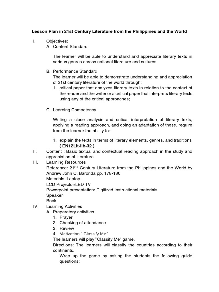 Week 2 Lesson Plan: 21st Century Literature | PDF | Epic Poetry | Iliad