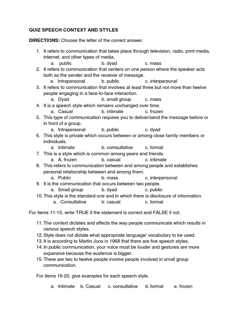 Understanding Communication Contexts and Styles: A Quiz on Speech ...