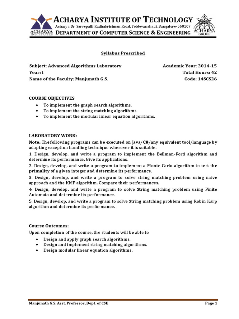 Advanced Algorithms Lab Manual | PDF | Theoretical Computer Science ...