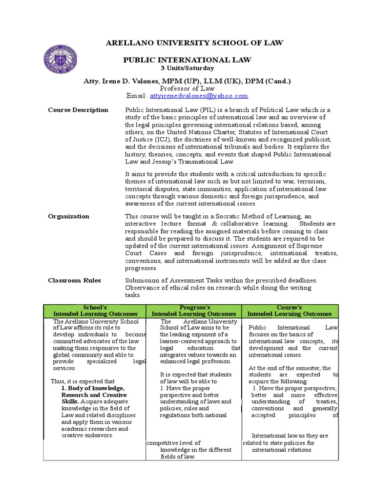 2019 Course Syllabus Public International Law - Tuesday | PDF ...