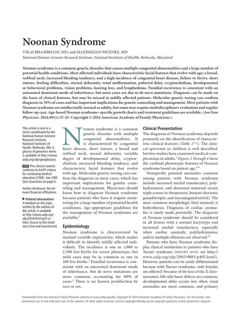 Noonan Syndrome (Am Fam Physician. 2014 PDF | PDF | Genetic Disorder ...