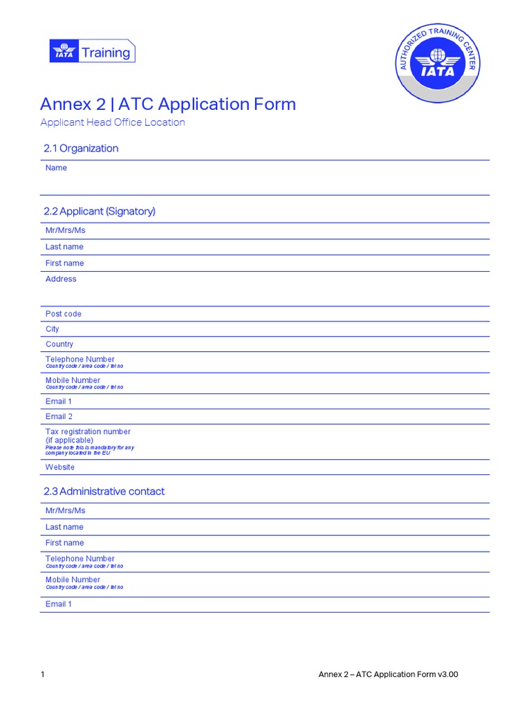Annex 02 Atc Application Form | PDF | Fee | Telephone Numbering Plan