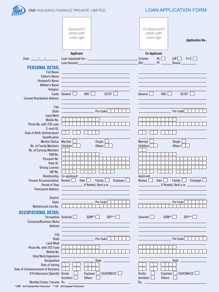 Loan Application Form of DMI Housing Finance Pvt. Ltd. | PDF | Identity ...