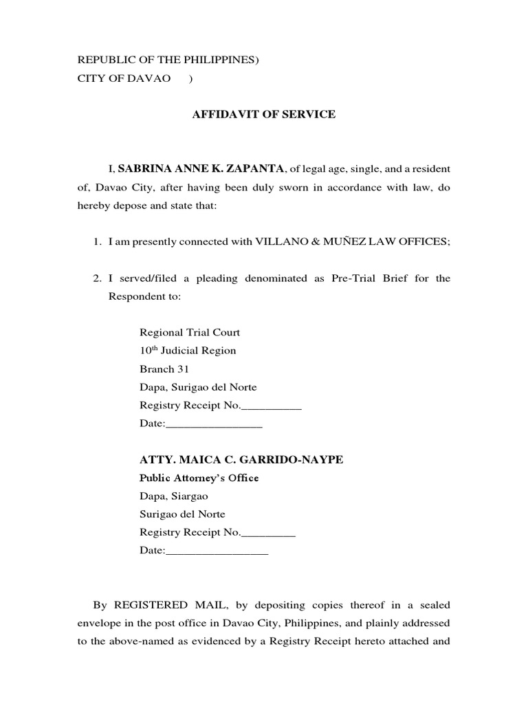 Affidavit of Service | PDF | Affidavit | Legal Procedure