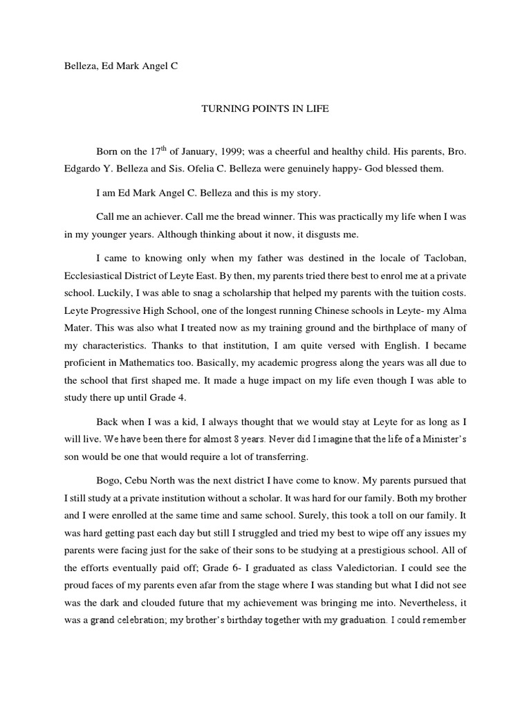 Sample Essay On Turning Points in Life | PDF