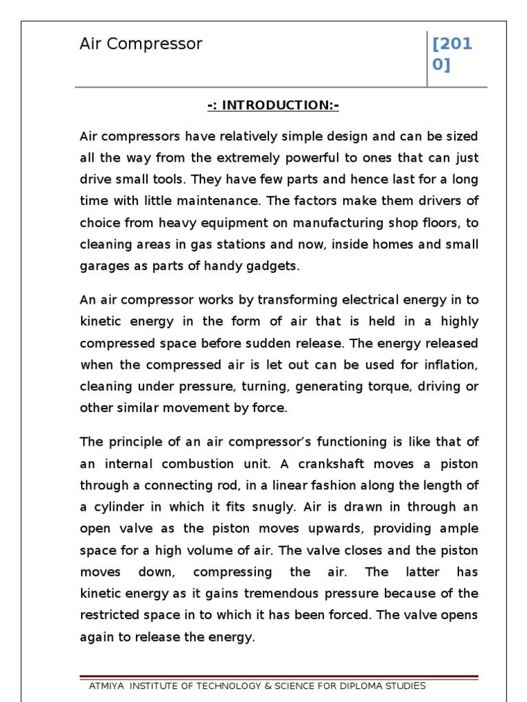 Project of Air Compressor | PDF | Cylinder (Engine) | Piston