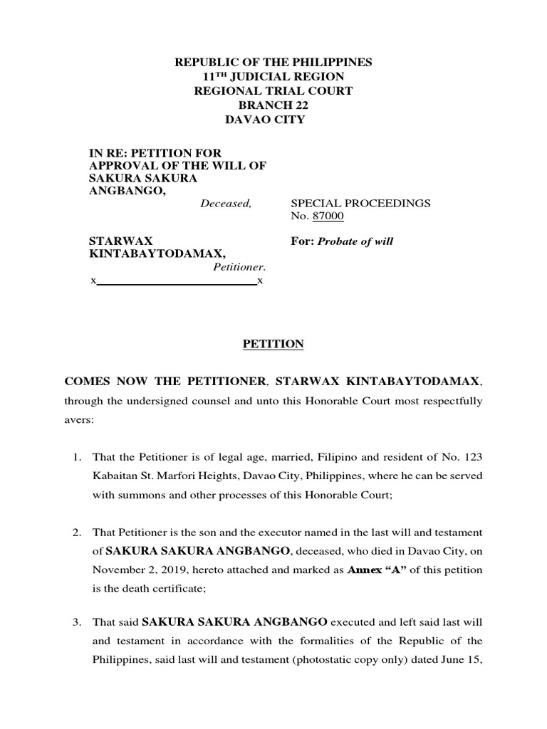 Petition Probate Will | PDF | Will And Testament | Probate