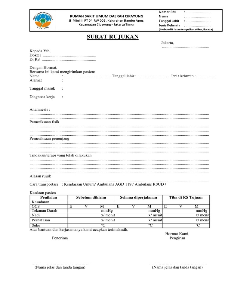 RSUD Cipayung - Form Surat Rujukan | PDF