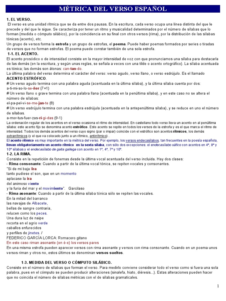 Metrica Del Verso Espanol | PDF | Metro (poesía) | Rima
