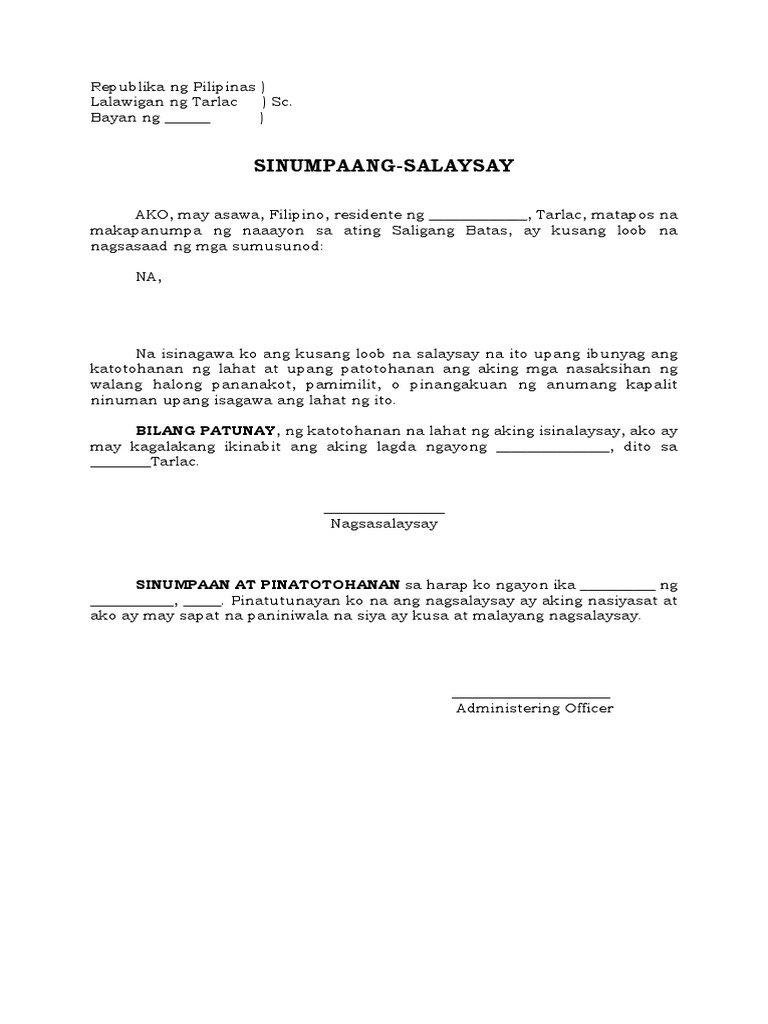 Sinumpaang Salaysay Template | PDF