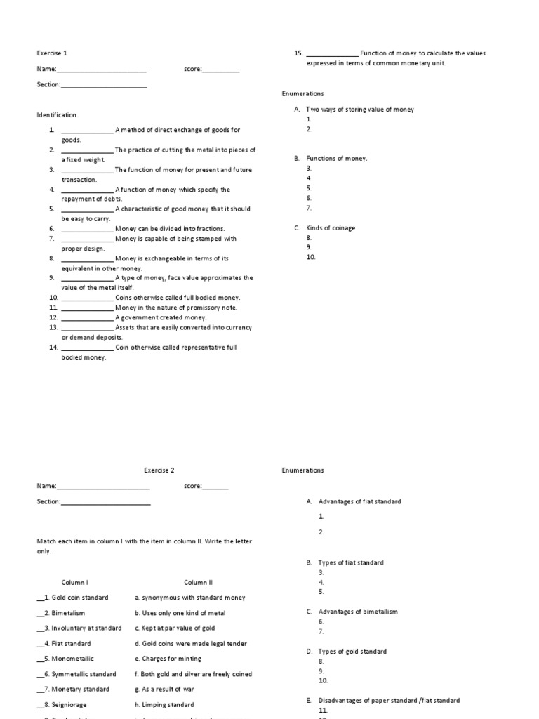 Basic Finance Exercises | PDF | Bimetallism | Currency