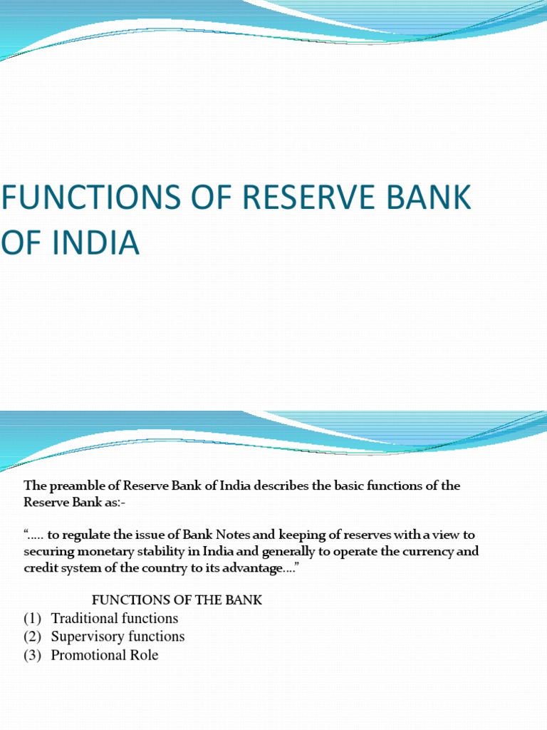 Functions of Reserve Bank of India | PDF | Reserve Bank Of India ...
