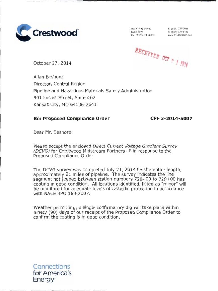 Direct Current Voltage Gradient Survey - Operator Response To Notice ...