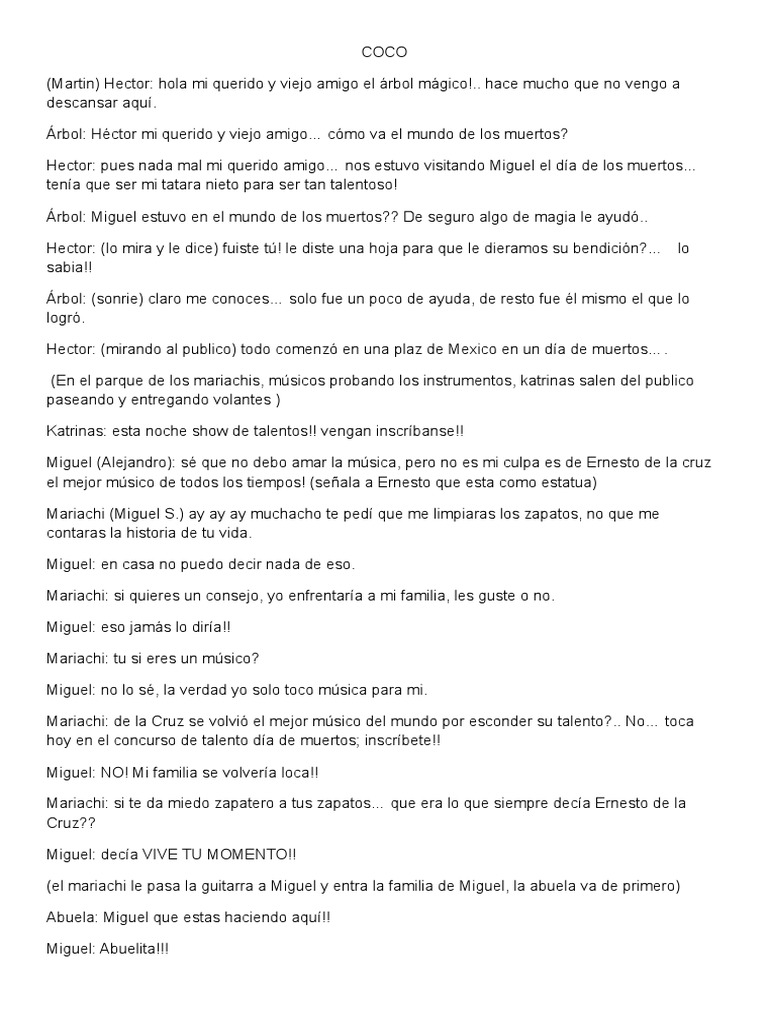 COCO Libreto nivel de primaria | Entretenimiento (general)