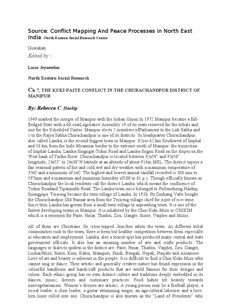 Kuki-Paite Conflict in Manipur | PDF | History
