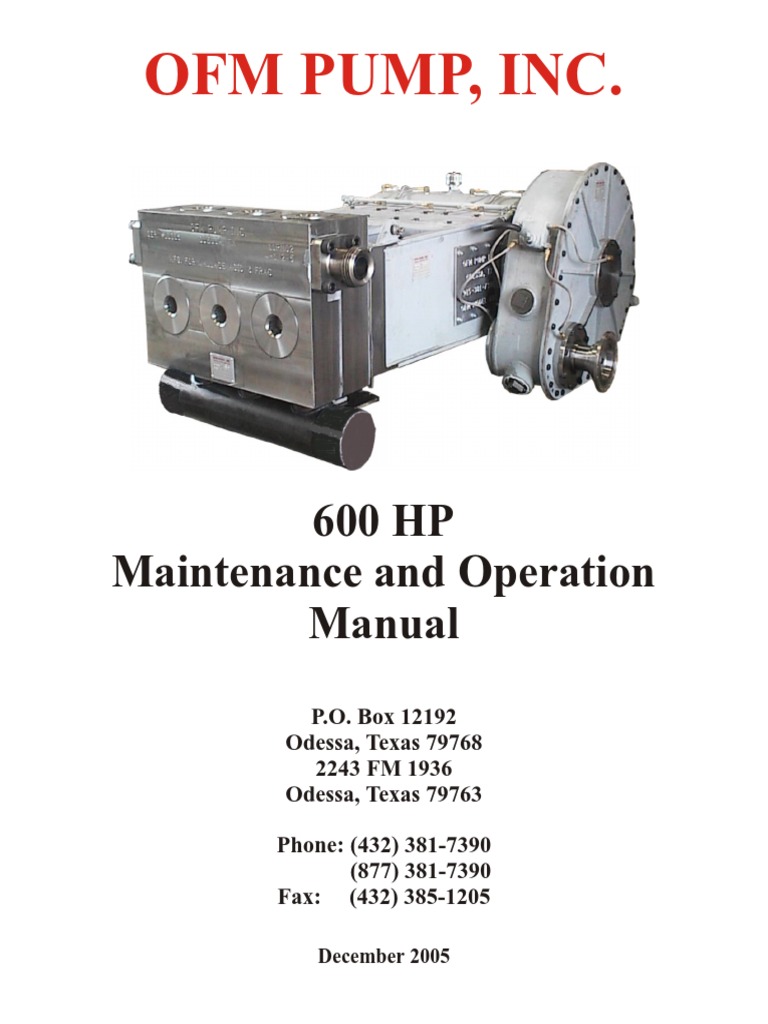 600HP OFM Pumps Maintenance and Operation Manual PDF | PDF | Pump ...
