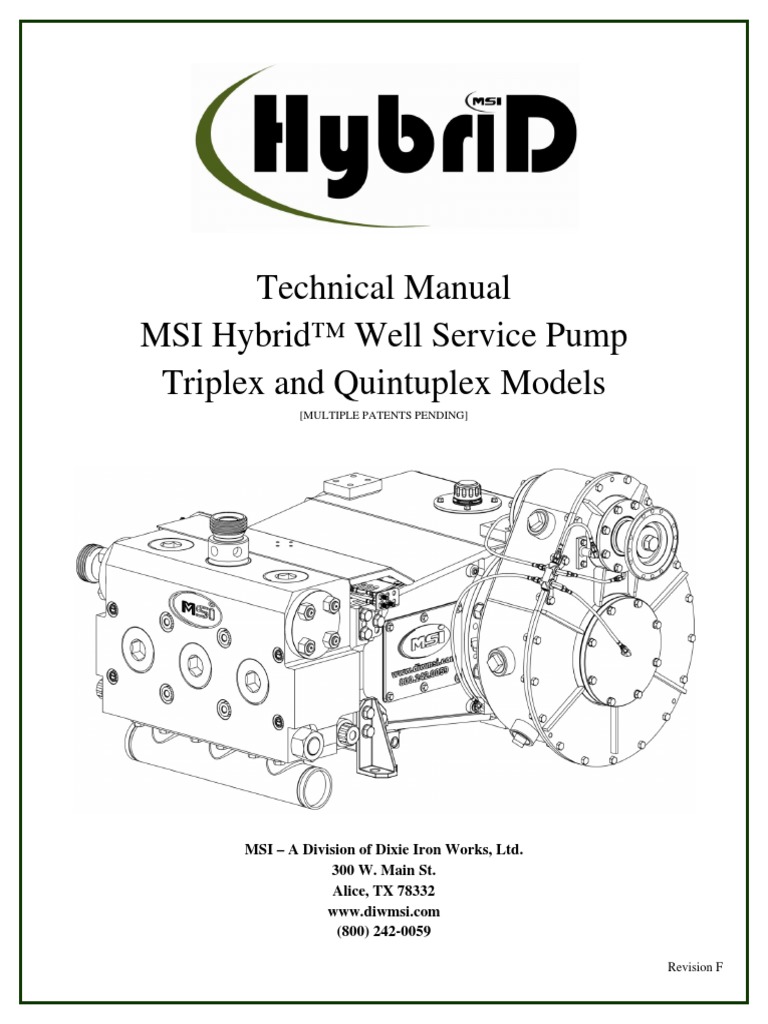 MSI Hybrid Well Servicing Pumps Technical Manual PDF | PDF | Pump | Screw