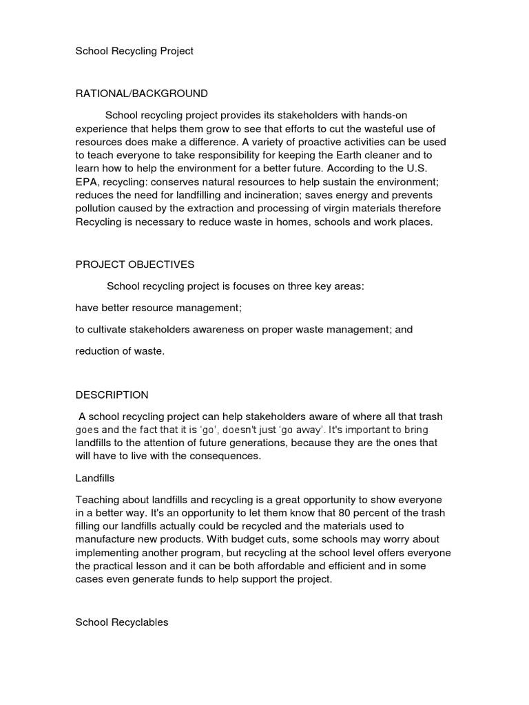 School Recycling Project PROPOSAL | PDF | Recycling | Environment