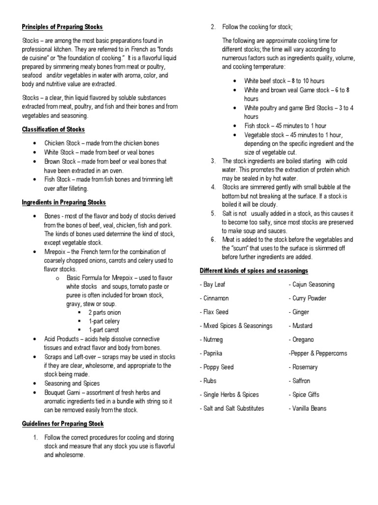 Principles of Preparing Stocks | PDF | Soup | Broth