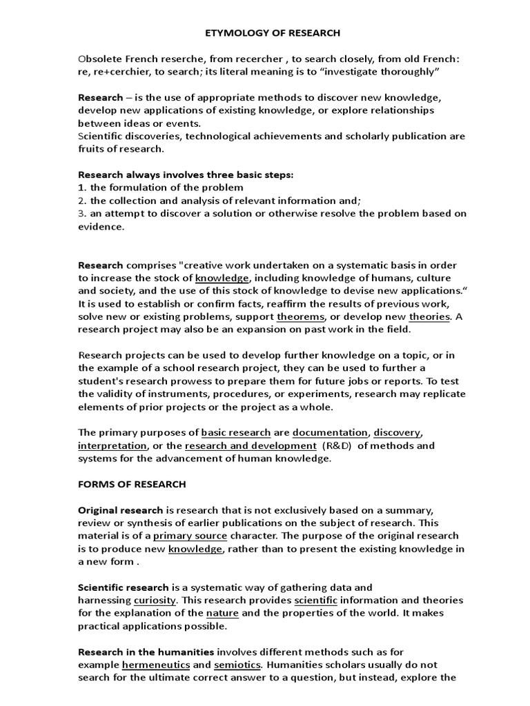 Etymology of Research | PDF | Scientific Method | Hypothesis