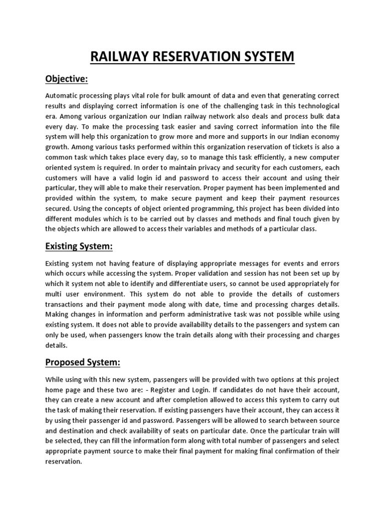 Railway Reservation System Update | PDF | User (Computing) | Class ...