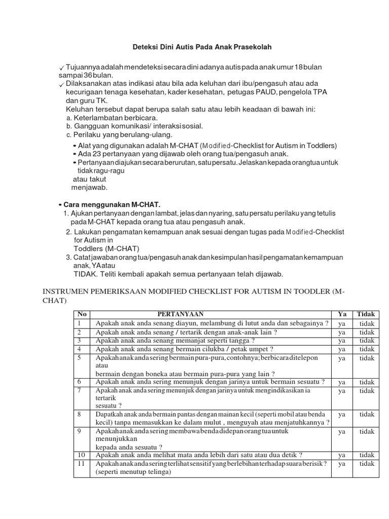 DETEKSI DINI AUTIS PADA ANAK PRASEKOLAH MENGGUNAKAN INSTRUMEN M-CHAT | PDF