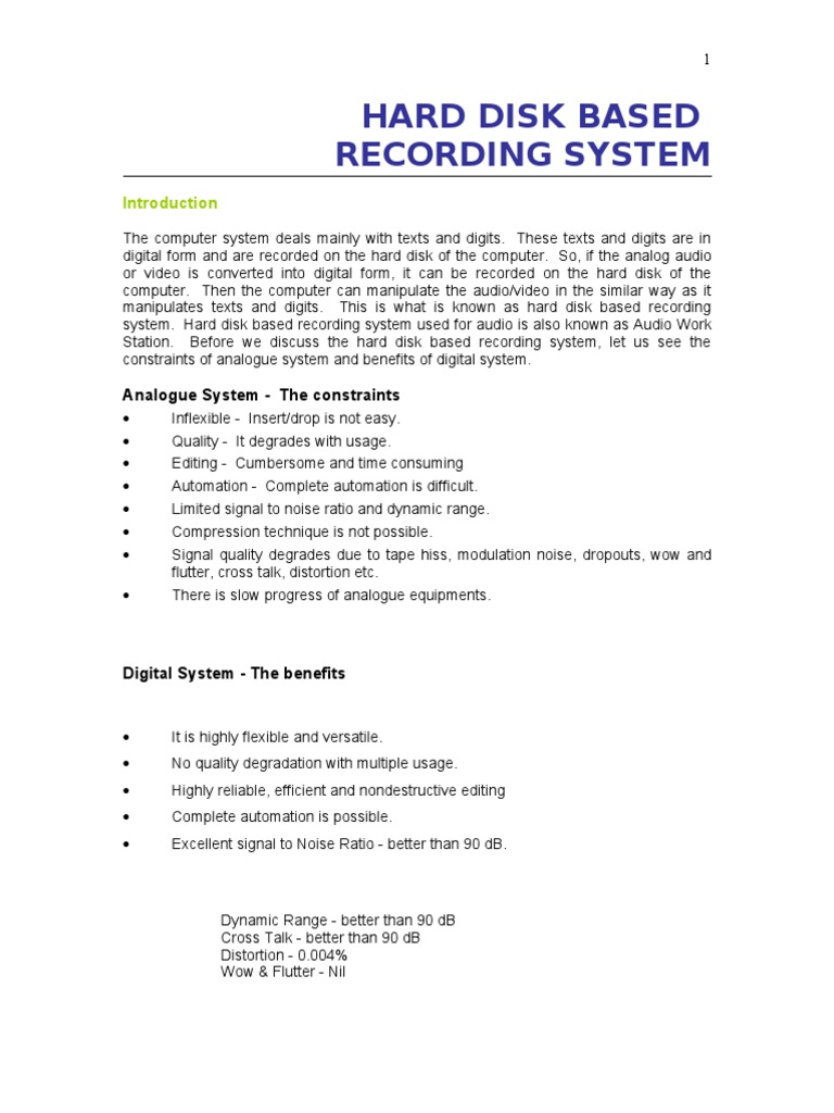 Hard Disk Based Recording | PDF | Computer Network | Sound Recording ...