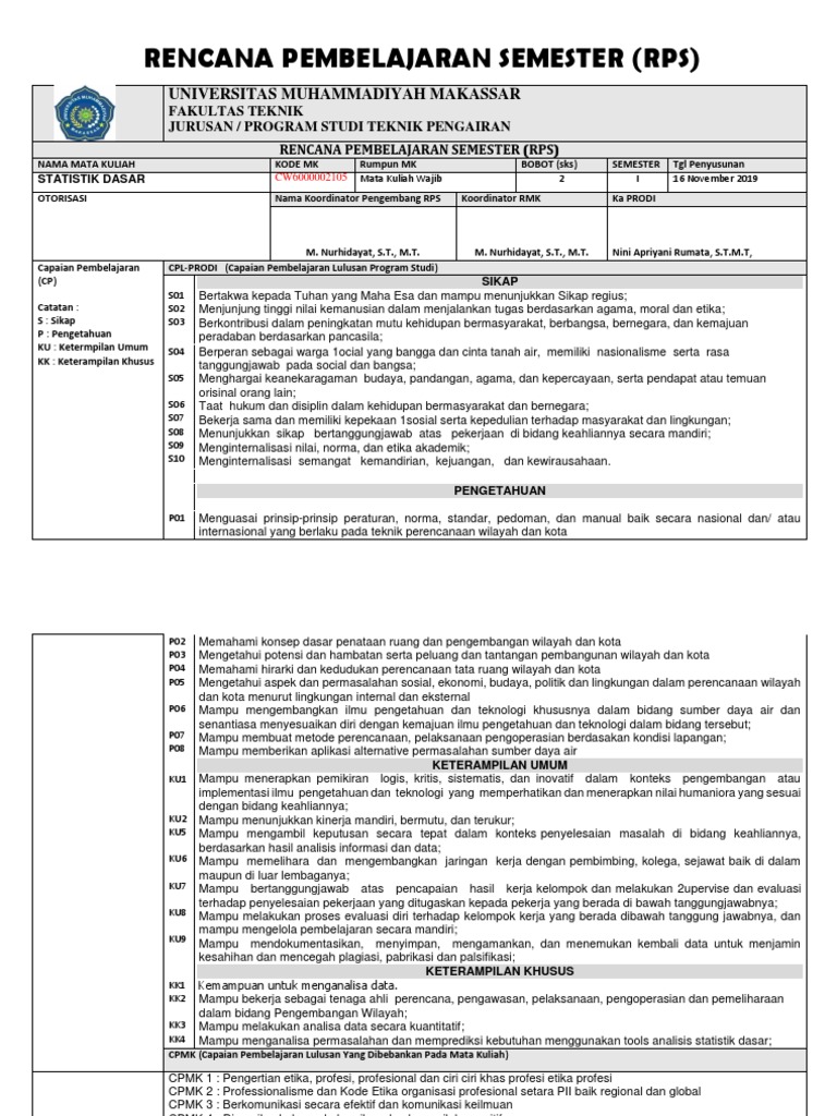 RPS Mata Kuliah Statistik Dasar | PDF