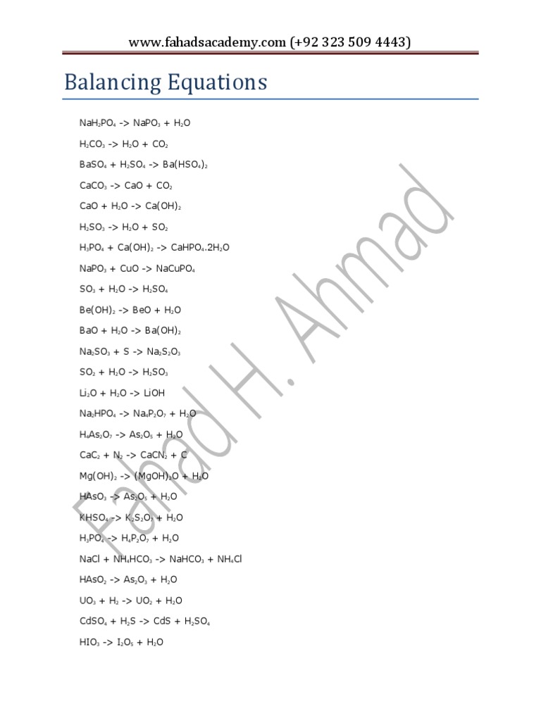 Balancing Equations Assignment | PDF | Chemical Substances | Chemical ...