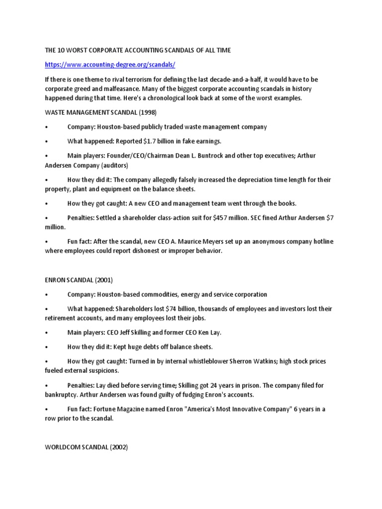 Top 10 Worst Corporate Accounting Scandals | PDF | Lehman Brothers ...