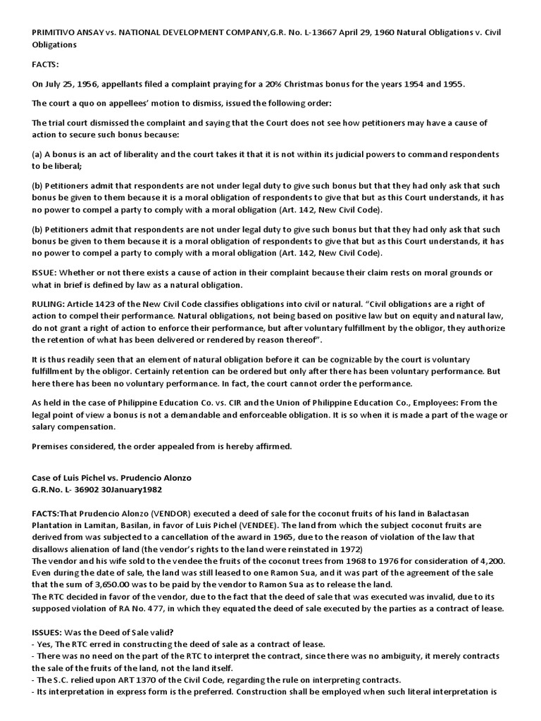 Obligation and Contract Case Digest | PDF | Damages | Complaint
