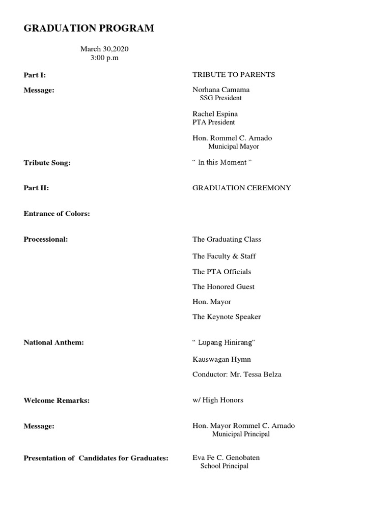 GRADUATION PROGRAM - Final | PDF | Ceremonies | Organized Events